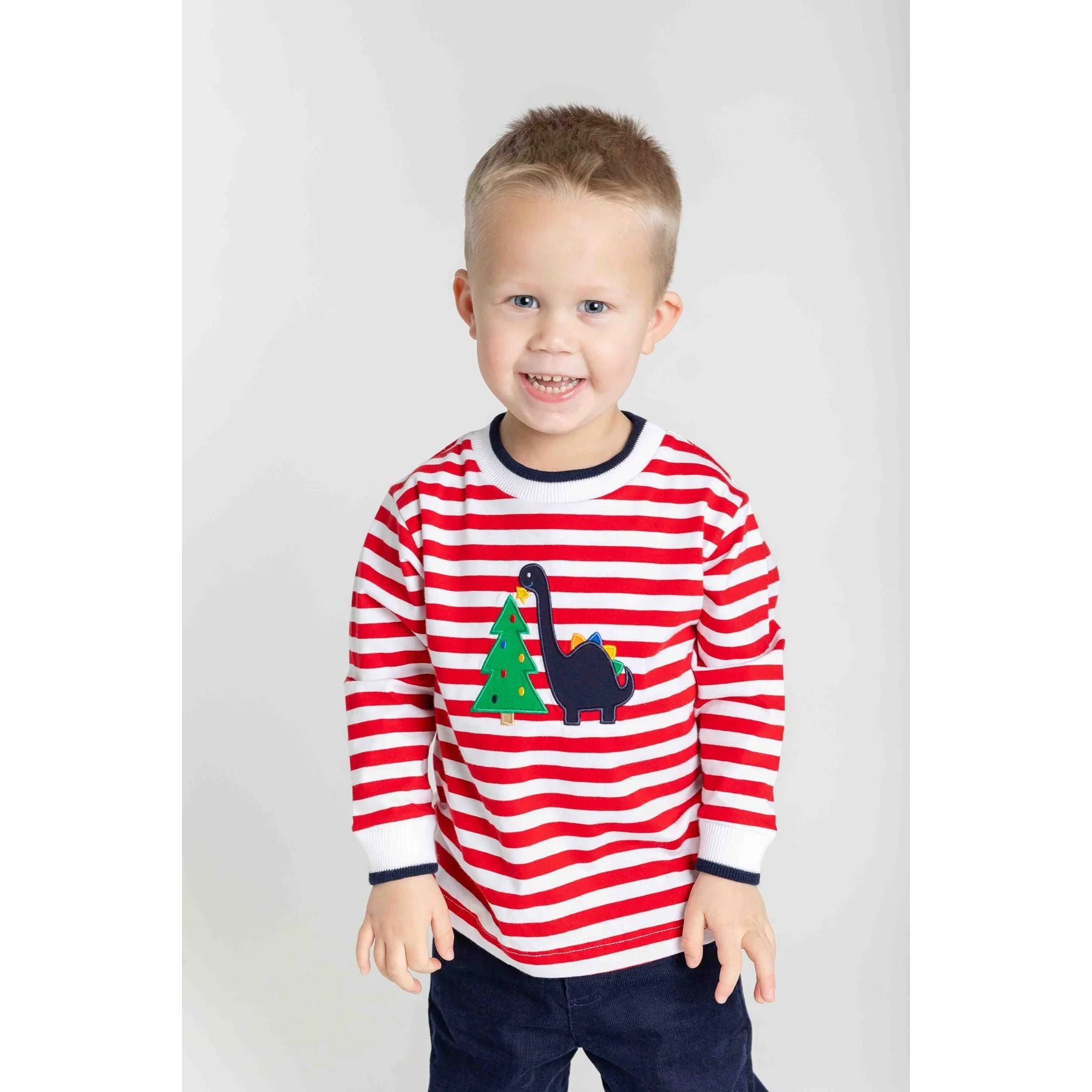 STRIPE SHIRT WITH DINO & CHRISTMAS TREE – McCalls Reynolda Village
